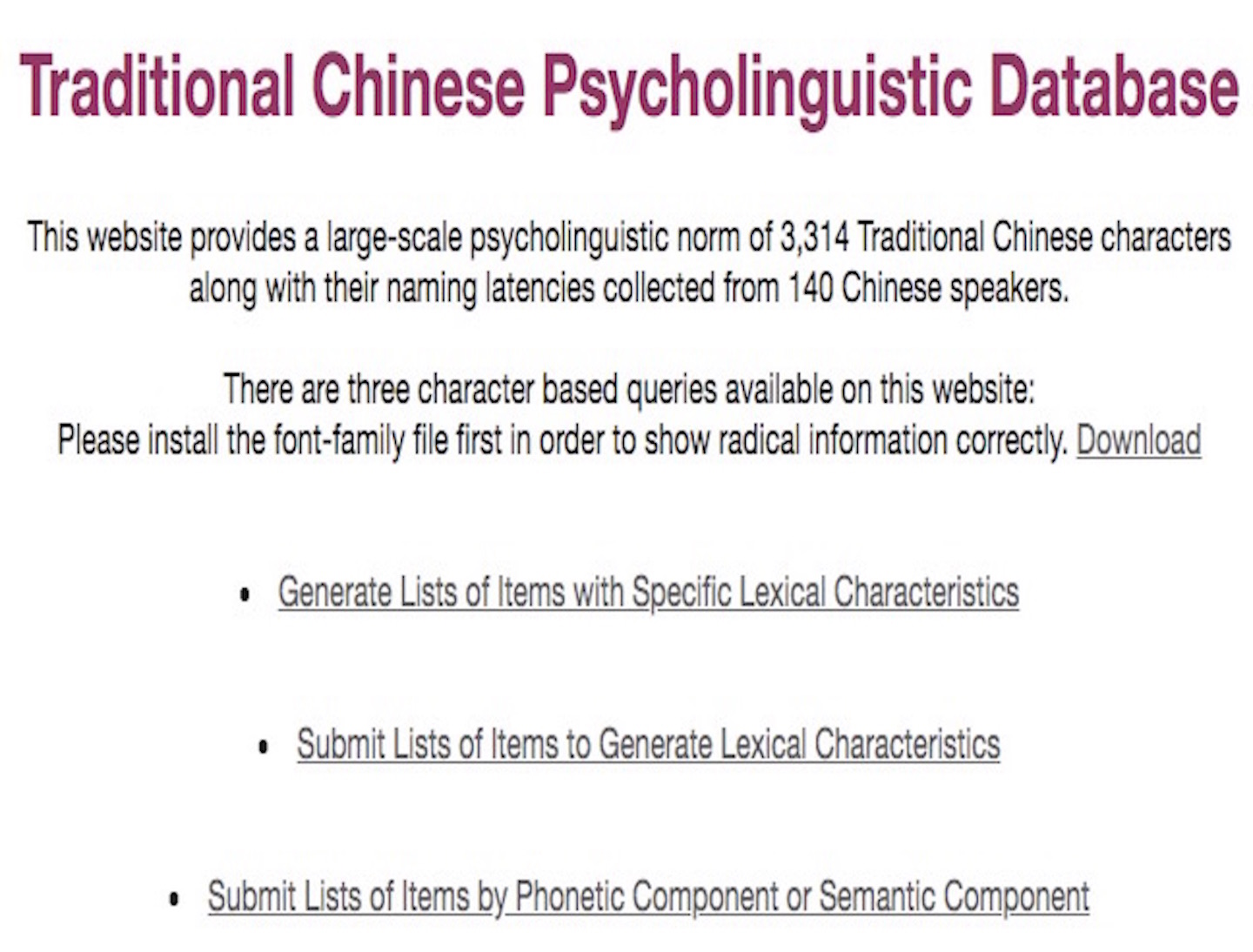 The psycholinguistic database for traditional Chinese character naming